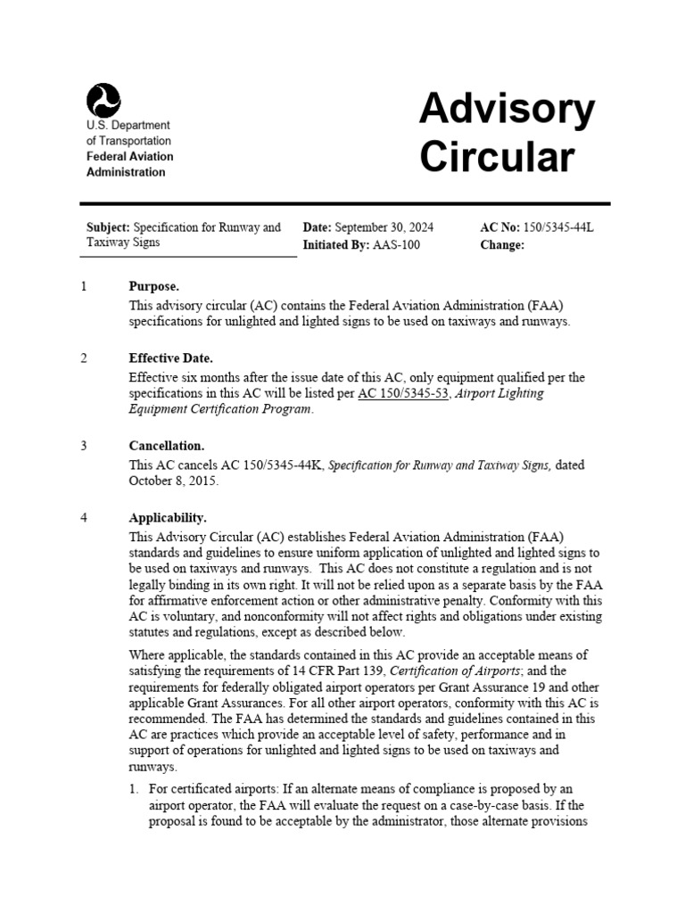 FAA Standards for Runway Signs AC 150/5345-44L | PDF | Federal Aviation ...