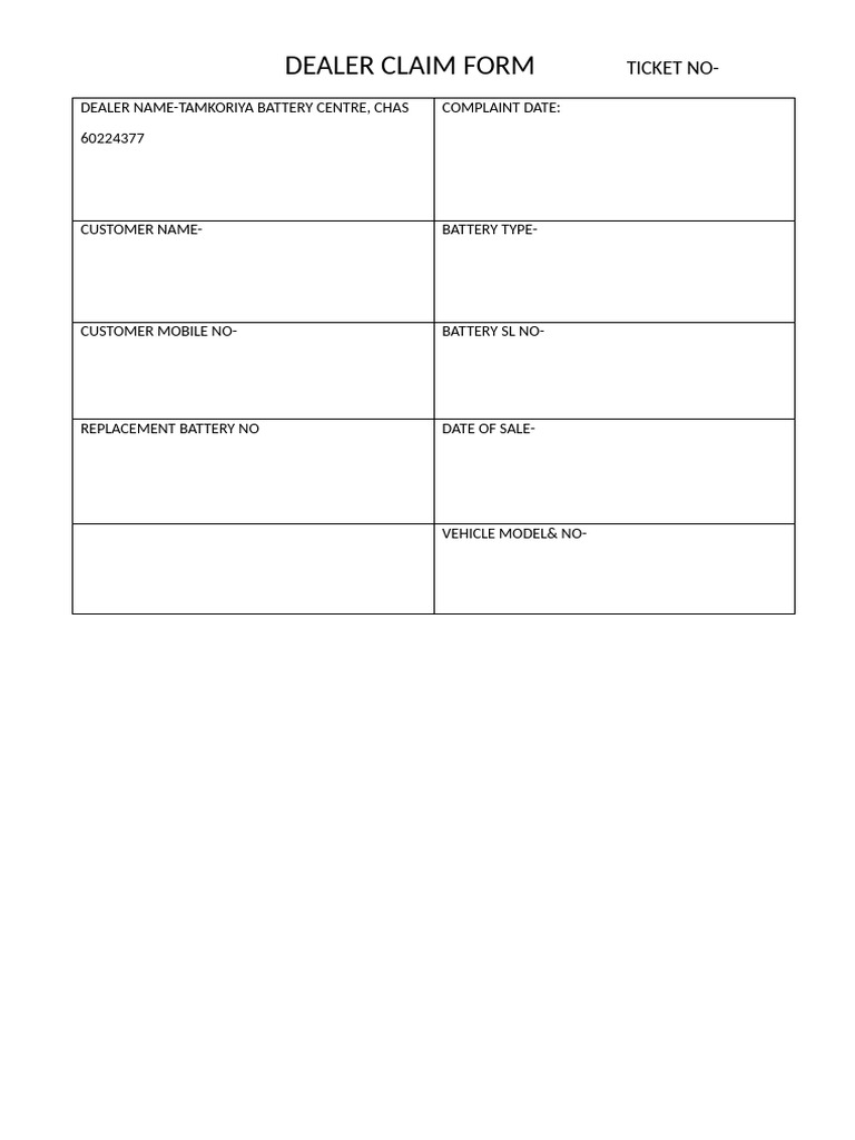 Exide Battery Dealer Claim Form | PDF
