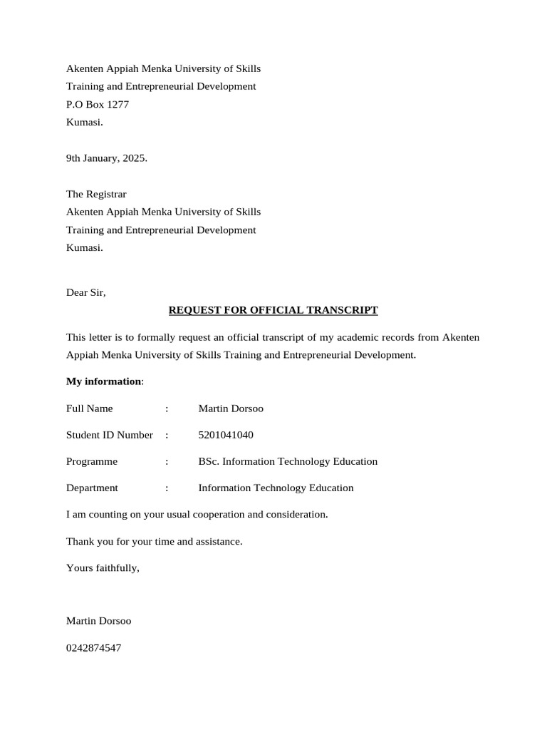 Requestion For Transcript | PDF