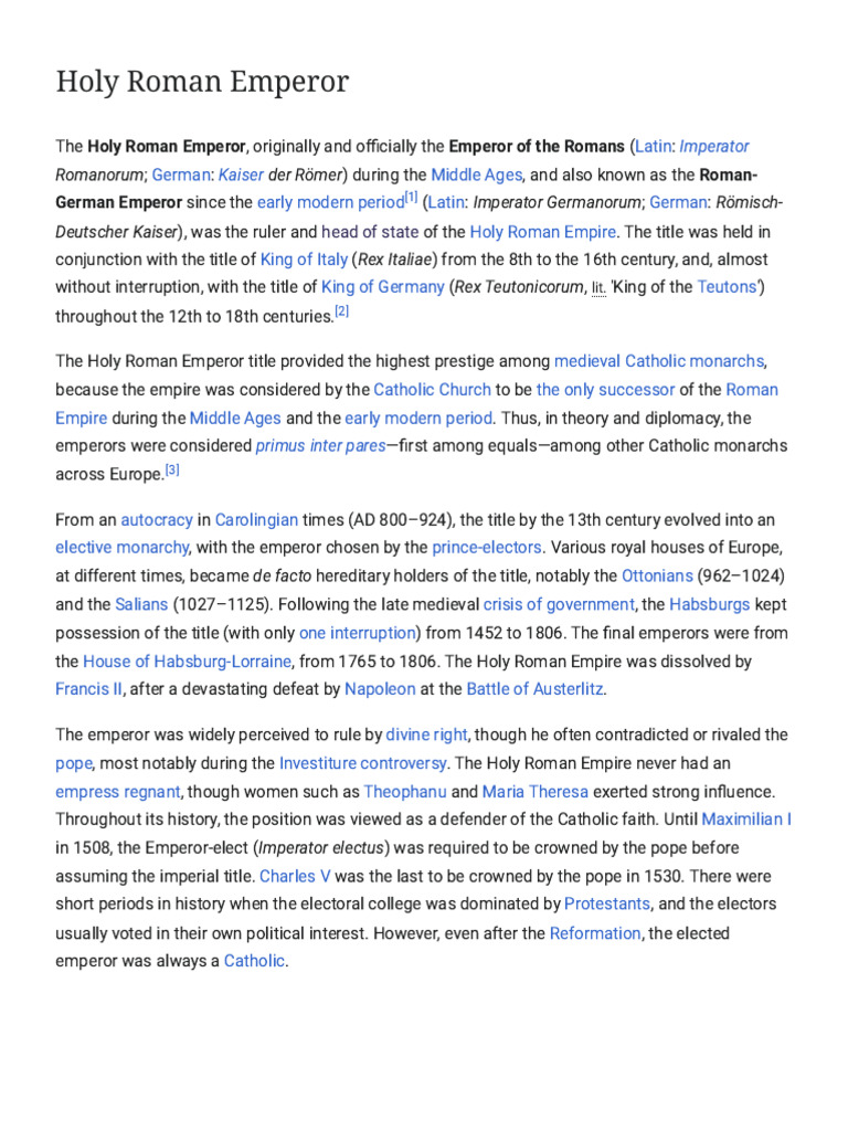 Overview of Holy Roman Emperors | PDF | Holy Roman Emperor | Holy Roman ...