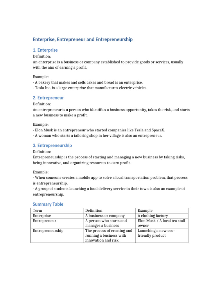 Enterprise Entrepreneur Entrepreneurship | PDF