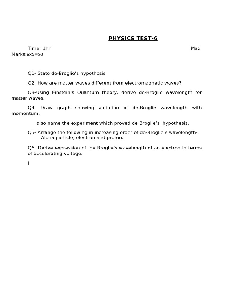 De-Broglie Hypothesis Physics Test | PDF