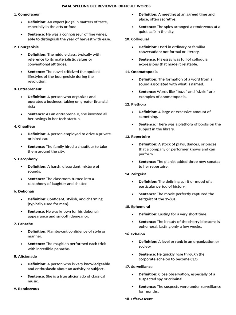 Spelling Bee Vocabulary Review | PDF | Beauty