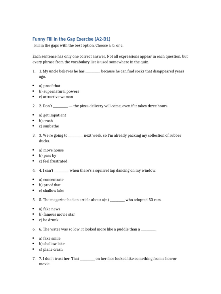 Funny Gap-Fill Exercise for A2-B1 Learners | PDF