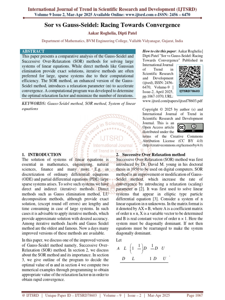 SOR vs Gauss-Seidel: Convergence Analysis | PDF | Mathematics ...