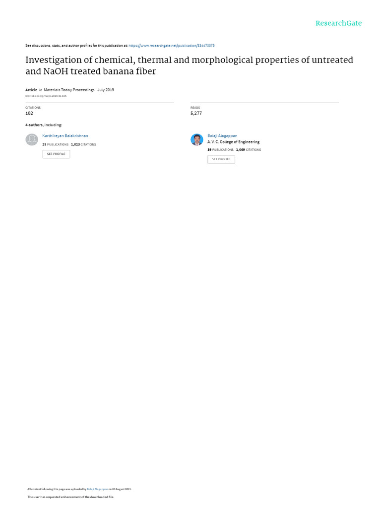 Investigation of Chemical, Thermal and Morphological Properties of Untreated and NaOH Treated ...