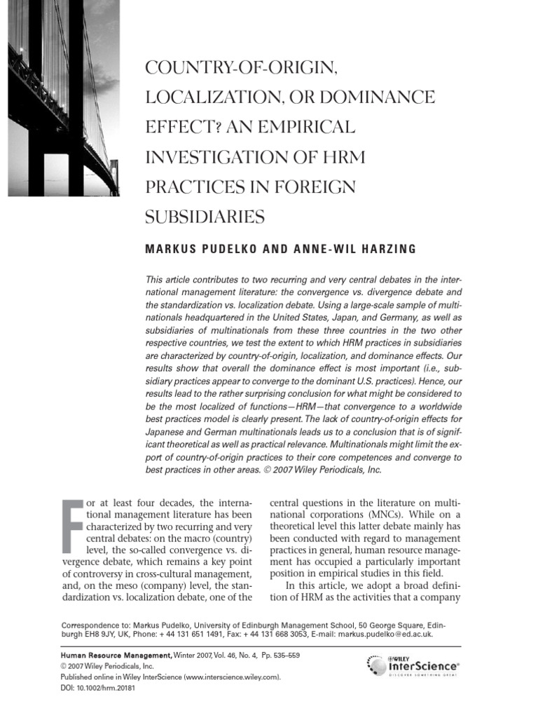 HRM Practices: Convergence vs. Localization | PDF | Questionnaire ...
