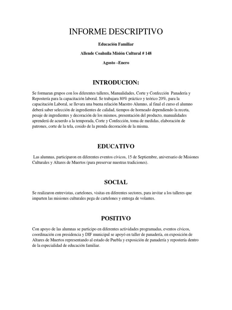 Informe Descriptivo | PDF | Panadería