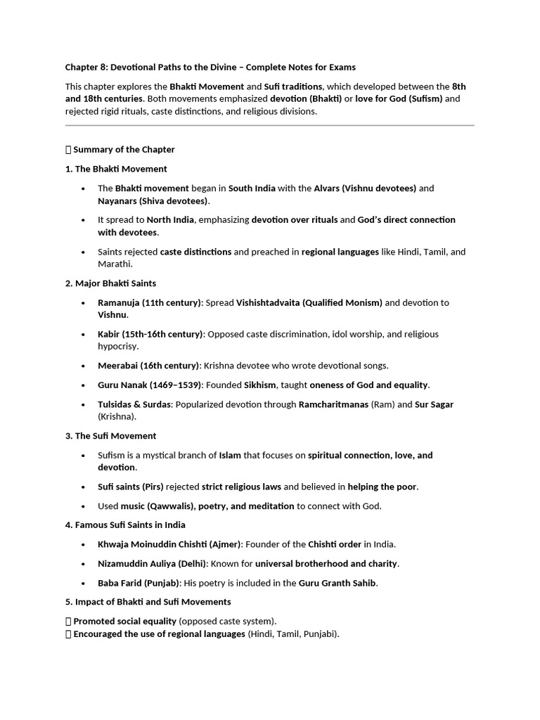 Bhakti and Sufi Movements Overview | PDF | Bhakti Movement | Bhakti
