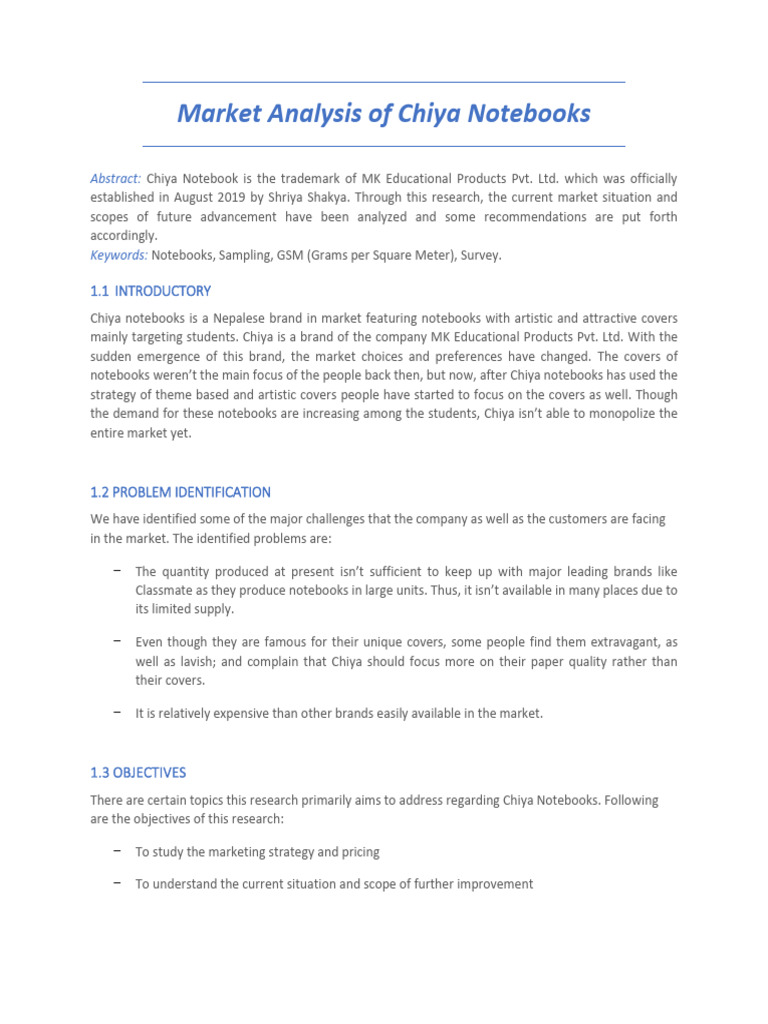 Market Analysis of Chiya Notebooks | PDF | Sampling (Statistics) | Brand