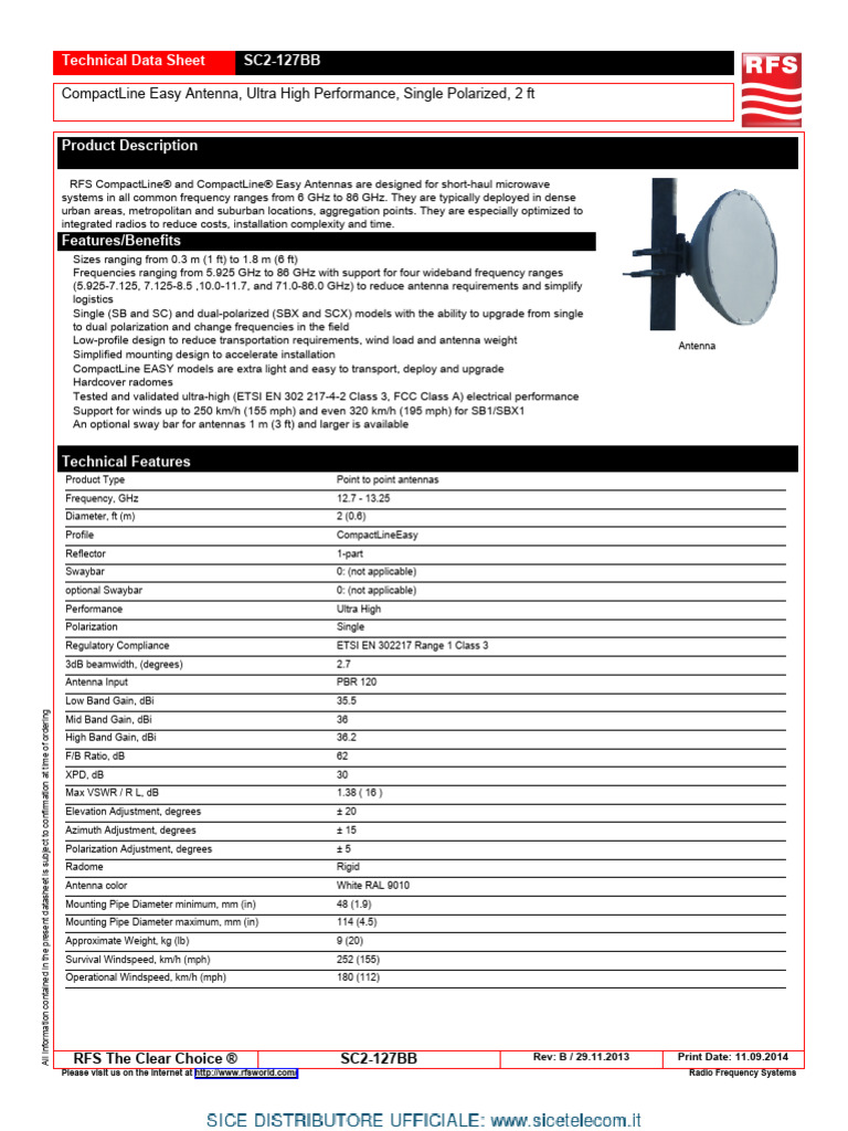 Rfs 13 GHZ Sc2-127bb | PDF | Antenna (Radio) | Decibel