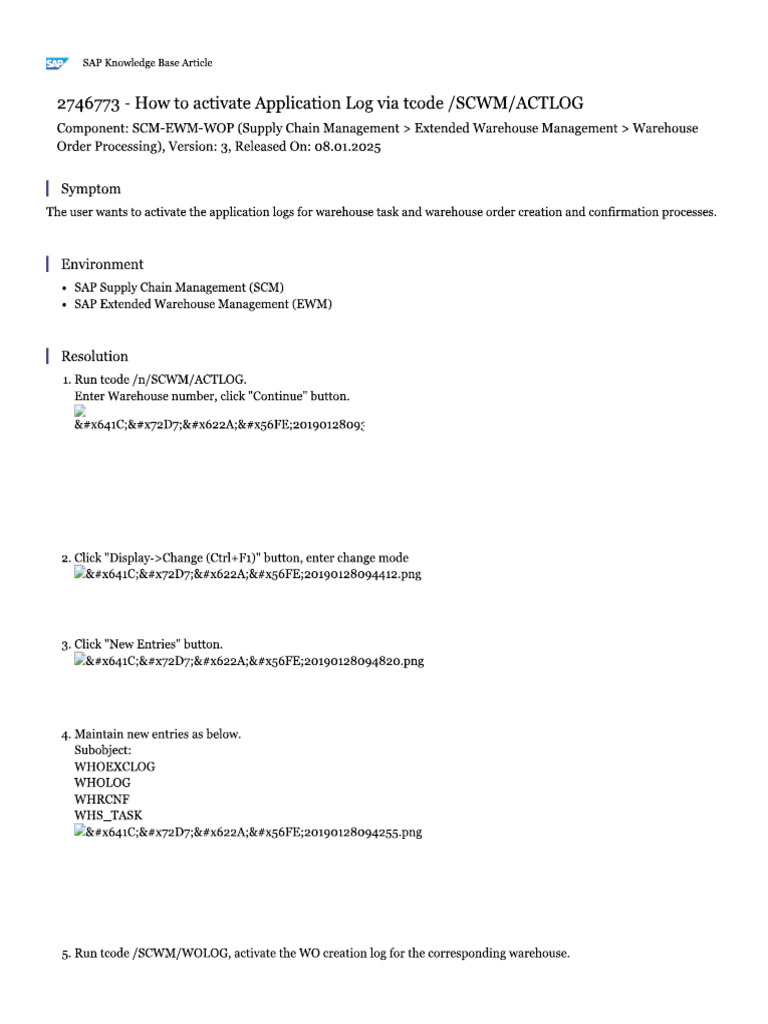 How To Activate Application Log Via Tcode SCWM ACTLOG | PDF