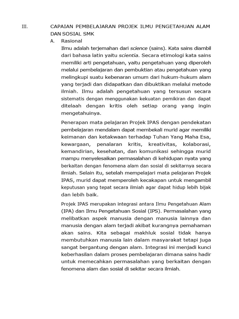 Capaian Pembelajaran Projek IPAS SMK | PDF