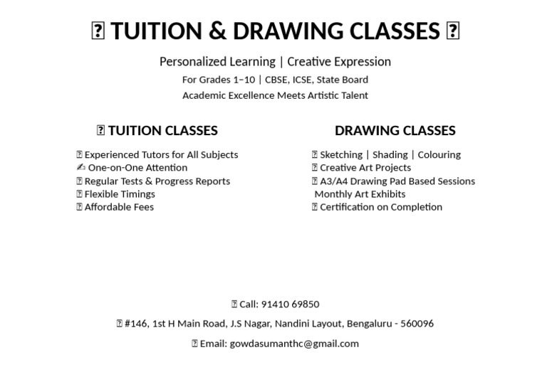 Editable Tuition and Drawing Classes Flyer | PDF