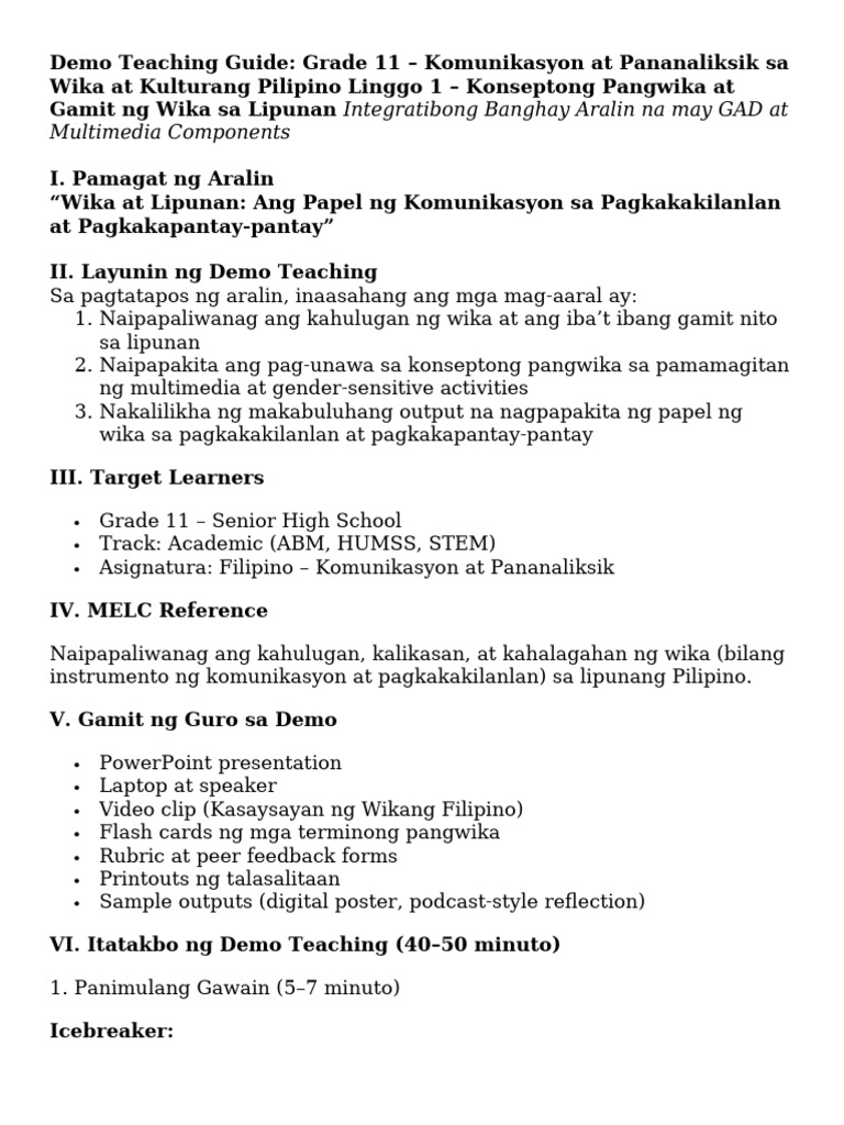 Demo Teaching Guide | PDF