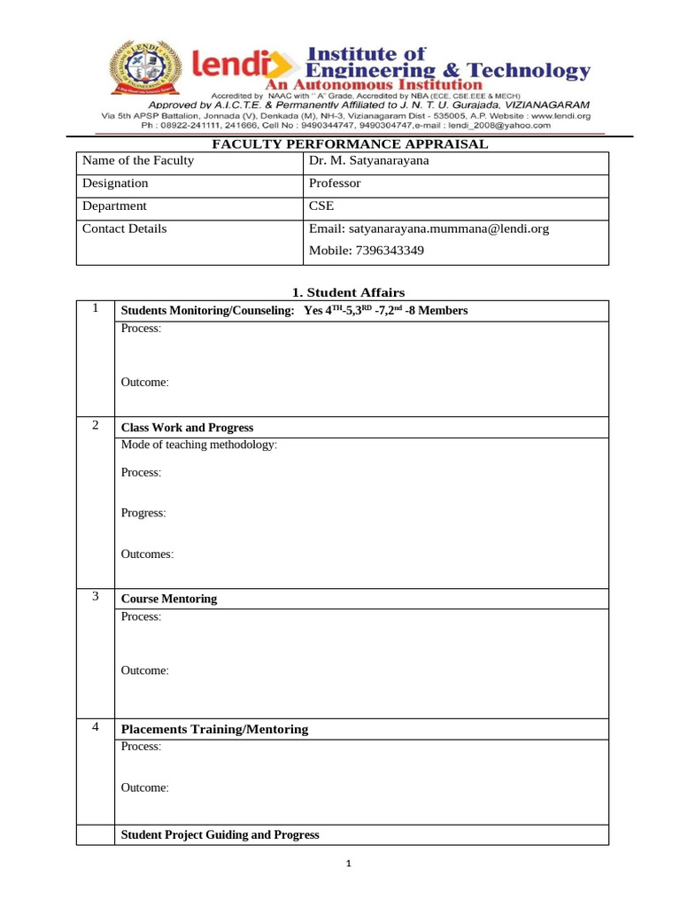 Faculty Performance Appraisal Report | PDF