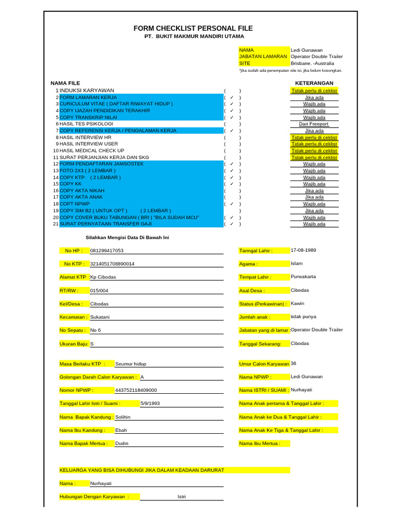 Template Ceklist (Nama Karyawan) | PDF
