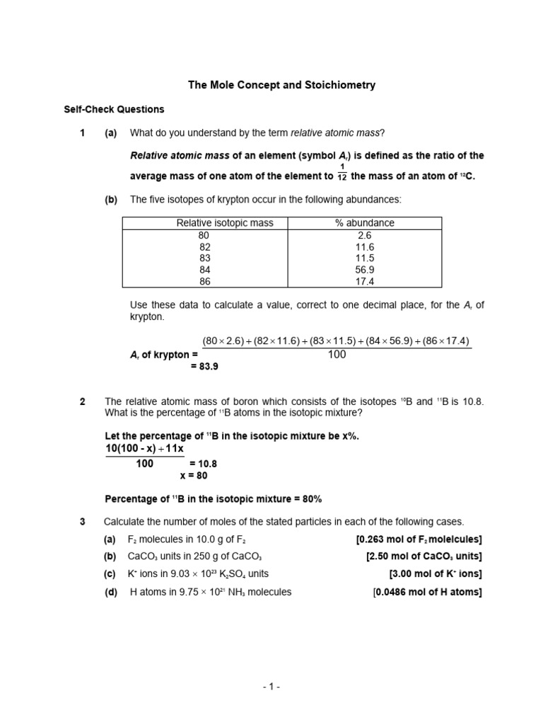 Mole Concept and Stoichio (Student's Copy) | PDF | Sodium Hydroxide ...