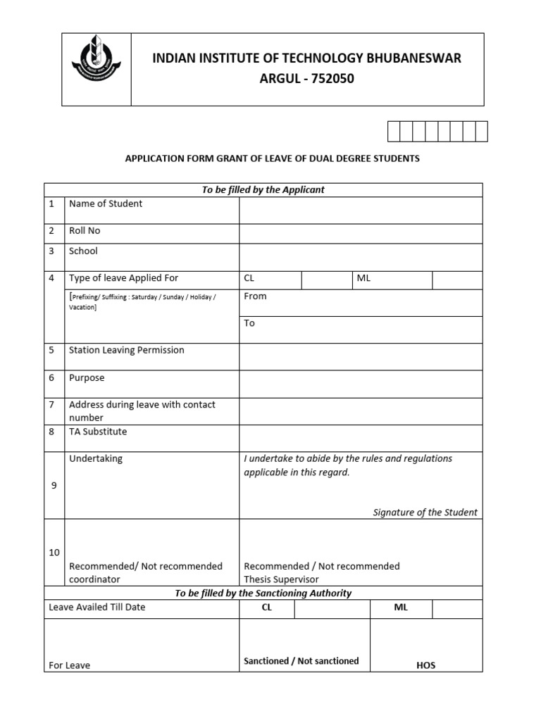 Dual Degree Leave Application Form | PDF