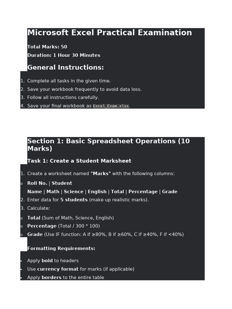 Microsoft Excel Practical Examination | PDF | Microsoft Excel | Computing