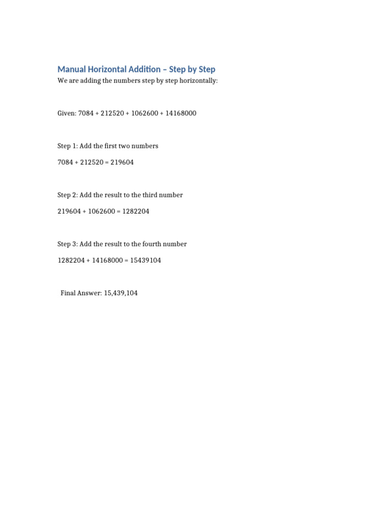 Horizontal Addition Steps | PDF