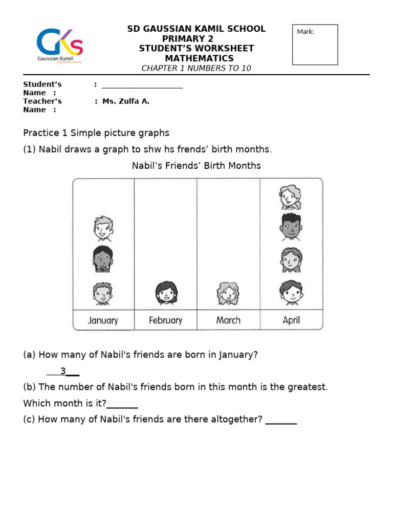 Primary 2 Math Worksheet: Numbers to 10 | PDF