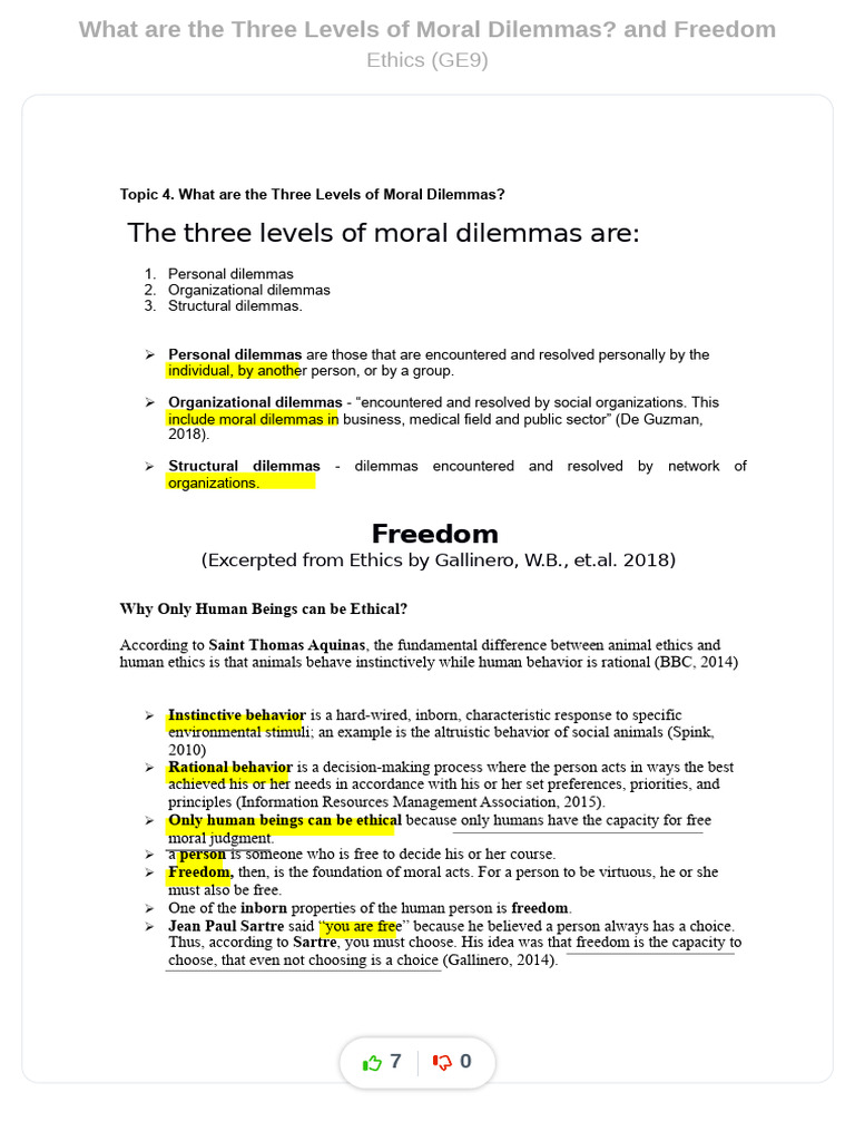 What Are The Three Levels of Moral Dilemmas and Freedom Compress | PDF