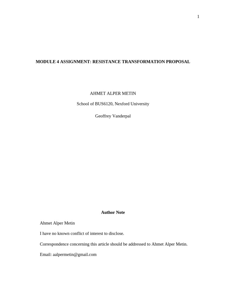 BUS 6120 Module 4 Resistance Transformation Proposal | PDF ...