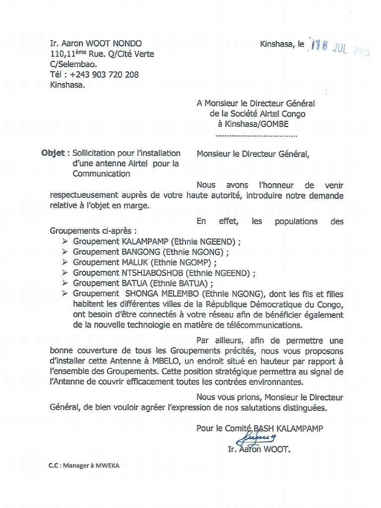 Sollicitation D'une Antenne Airtel 2025 | PDF