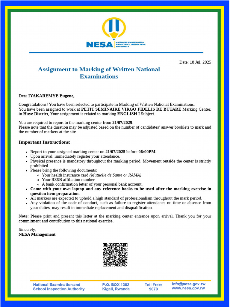 National Exam Marking Assignment Details | PDF