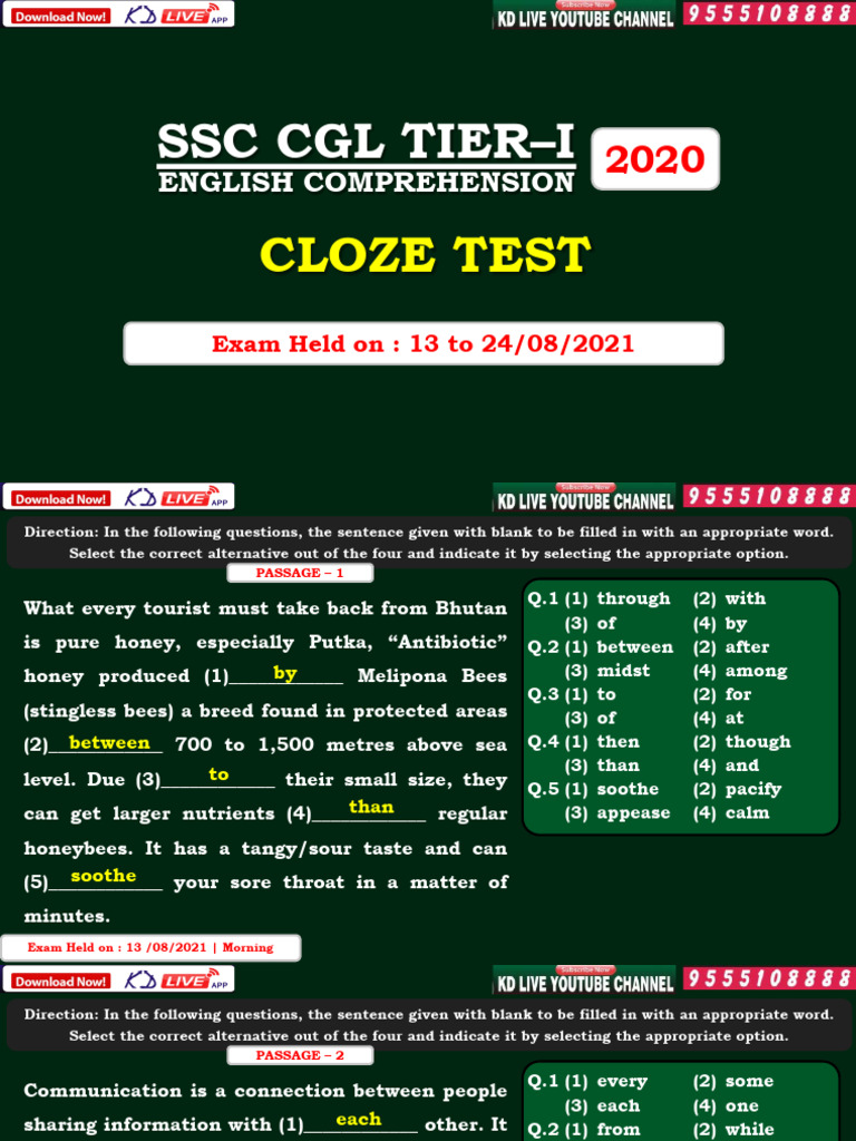 Cloze Test CGL (Tier-I) 2020 20230210120301 | PDF | Archaeology ...