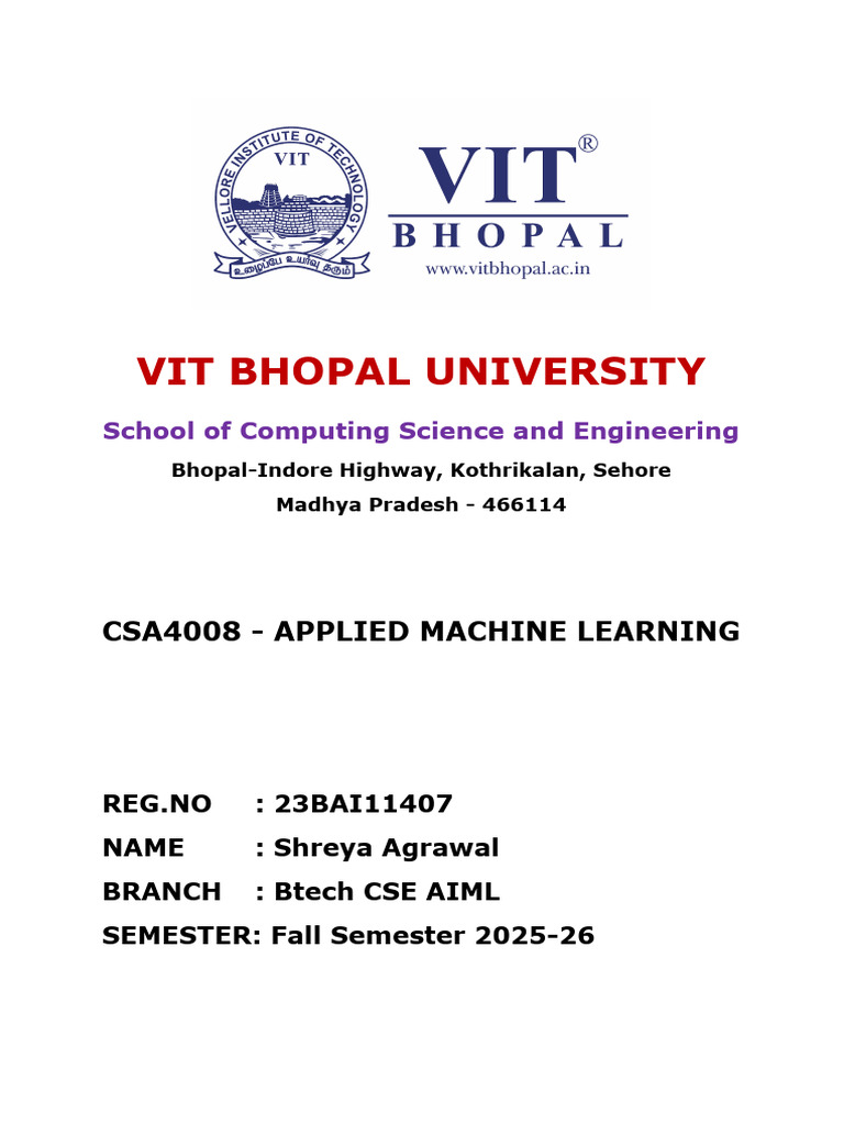 Csa4008 - Applied Machine Learning Record Format | PDF | Machine Learning | Cross Validation ...