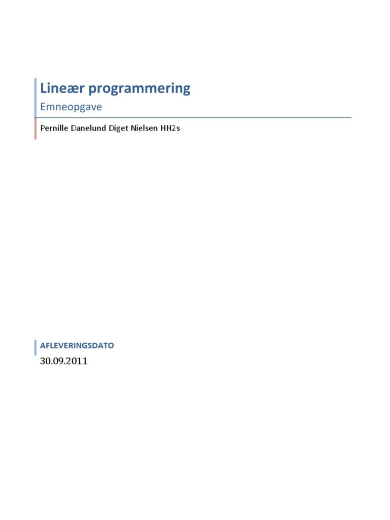 Emneopgave - Lineær Programmering | PDF