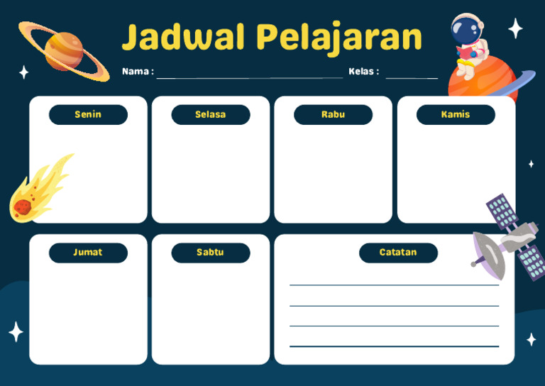 Jadwal Pelajaran Luar Angkasa Biru Dan Oranye Ilustratif | PDF