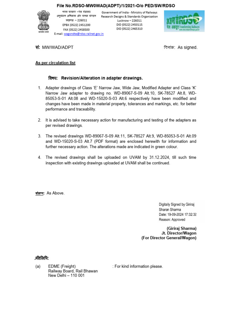 RDSO Adapter Drawing Modifications | PDF