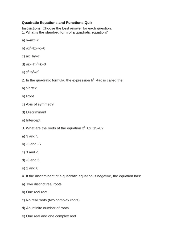 Quadratic Equations Quiz and Analysis | PDF | Quadratic Equation ...