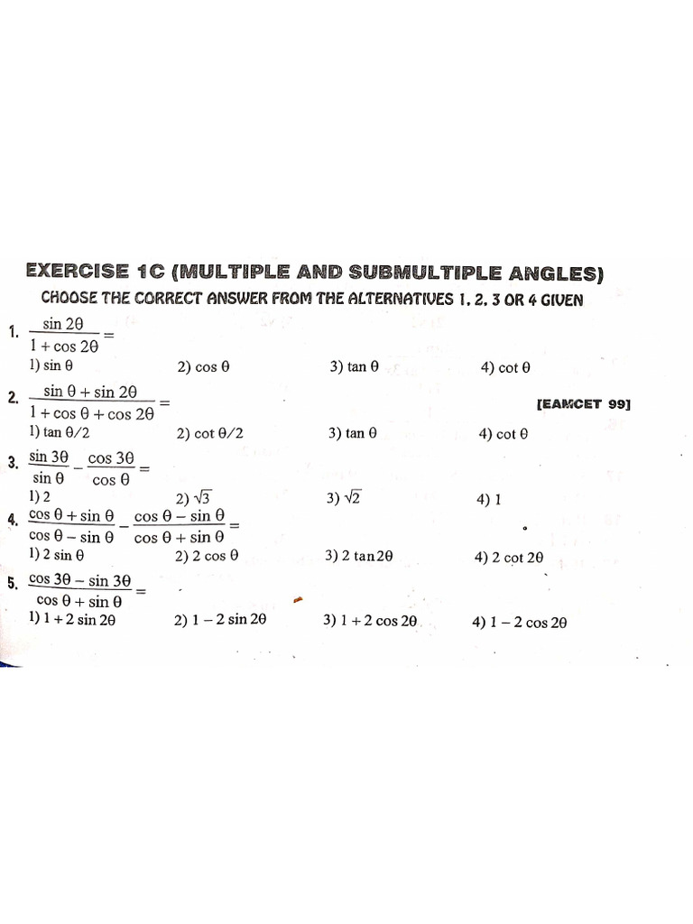 Multiple and Submultiple Angles | PDF