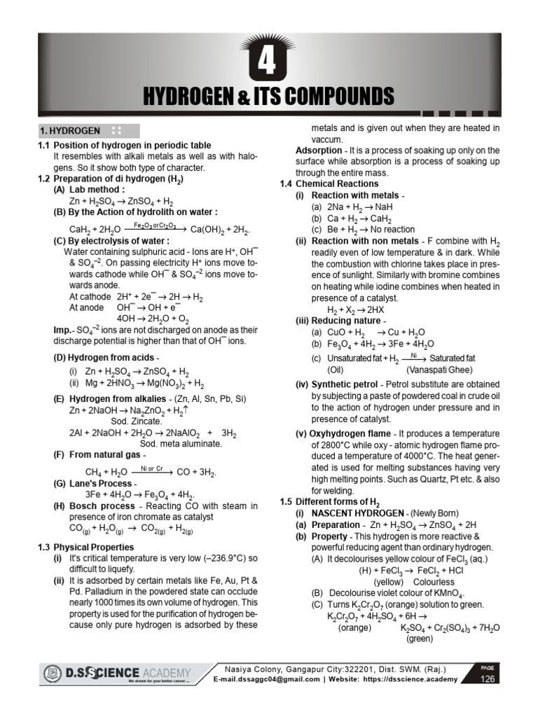 Hydrogen and Its Compounds Overview | PDF | Ion Exchange | Hydrogen