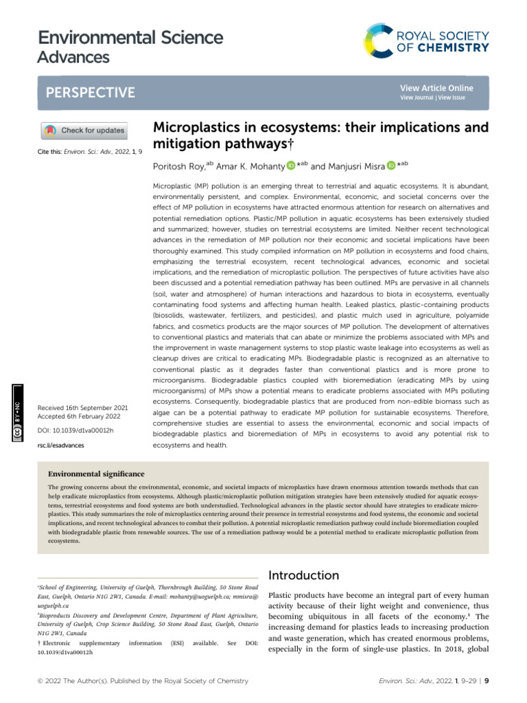 Environmental Science: Advances | PDF | Plastic | Biodegradation