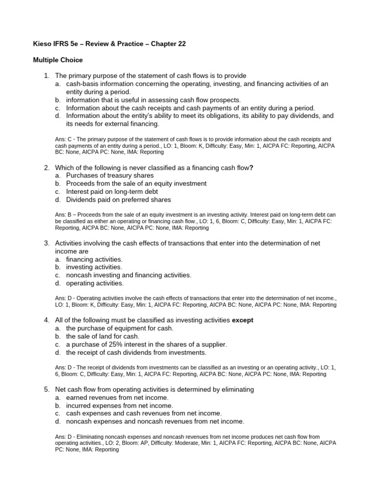 Ch22 Kieso IFRS 5e Review Practice | PDF | Cash Flow Statement | Expense