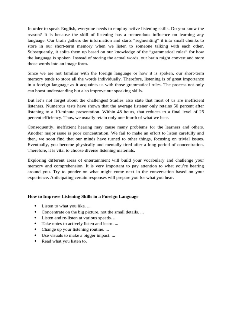 Learnig A New Language by Listening | PDF