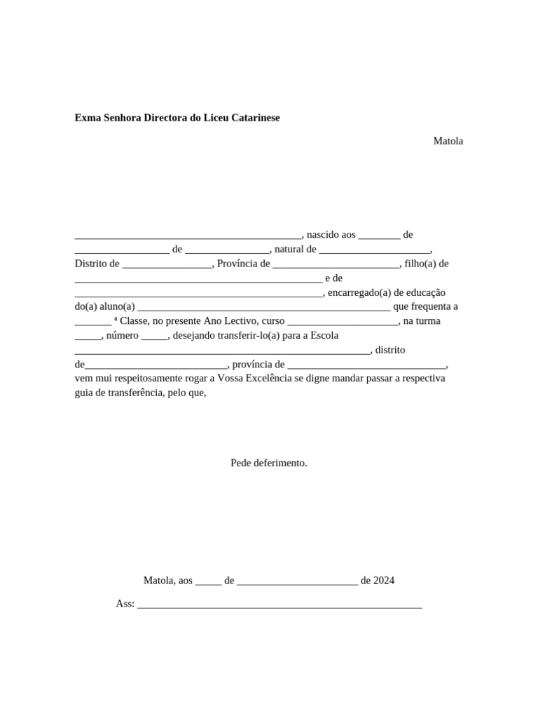 Exma Senhora Directora Do Liceu Catarinese | PDF