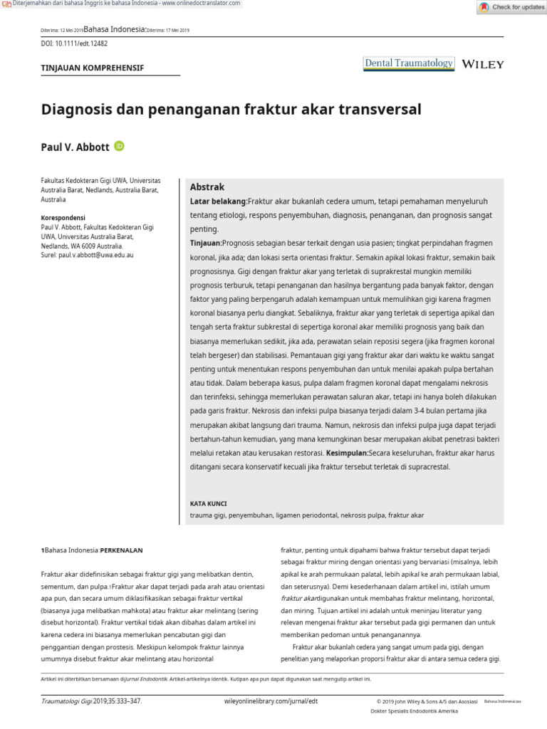 Dental Traumatology - 2019 - Abbott - Diagnosis and Management of ...