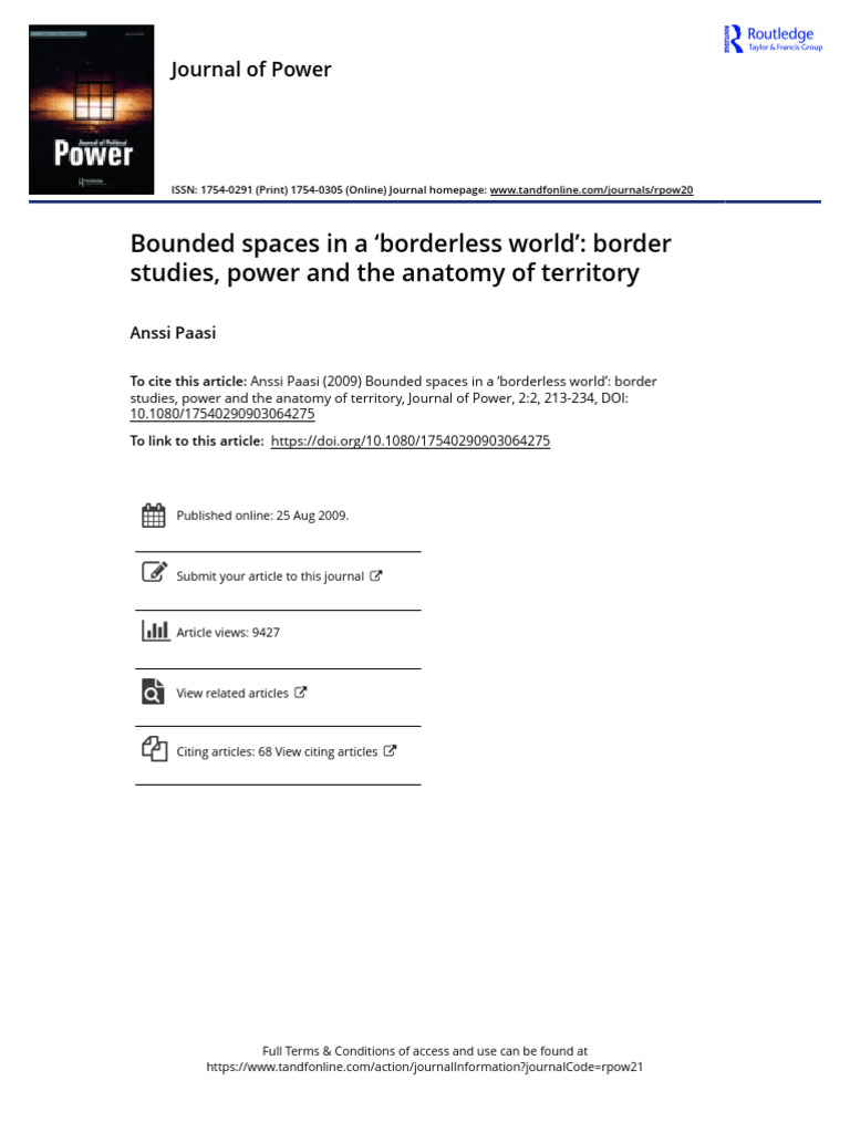 Bounded Spaces in A Borderless World Border Studies Power and The ...