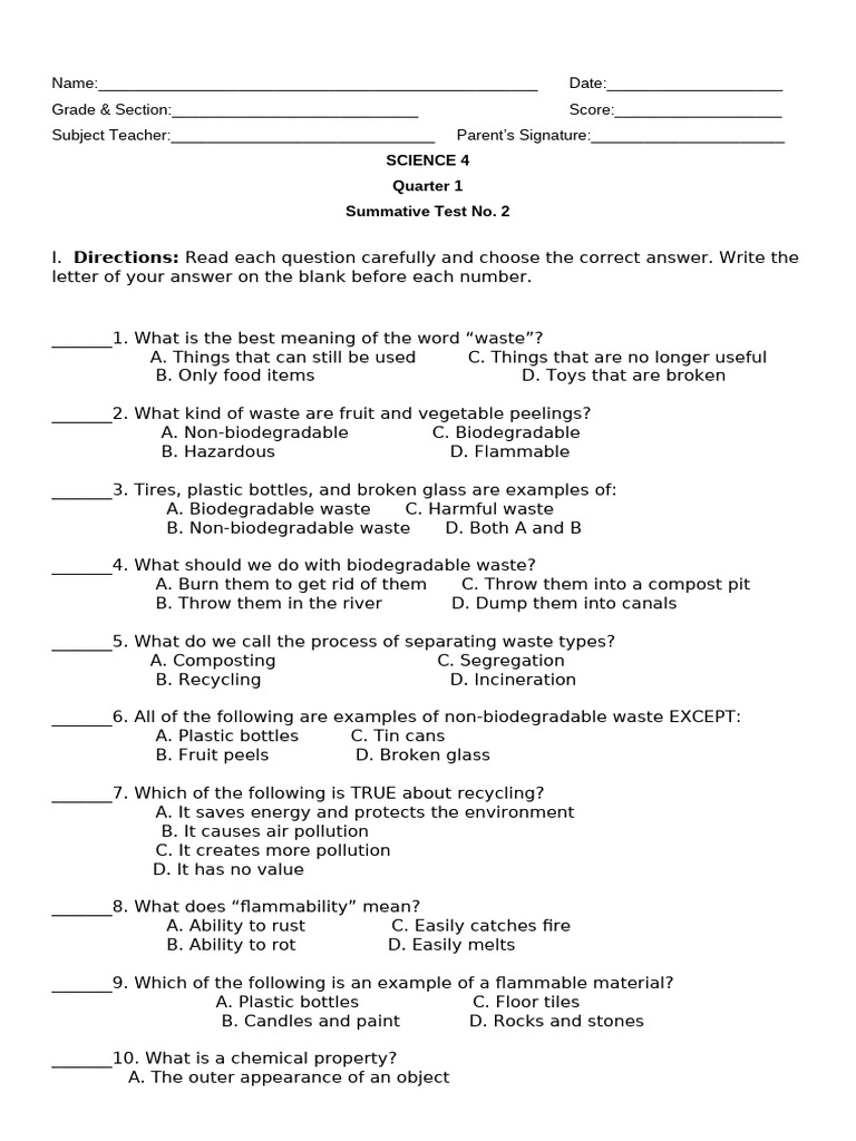 Science Summative Test 2 | PDF