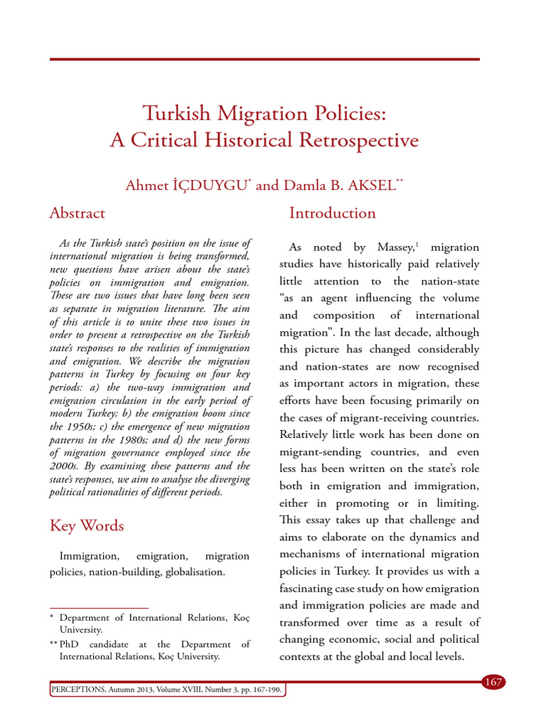 Turkish Migration Policies - A Critical Historical Retrospective ...