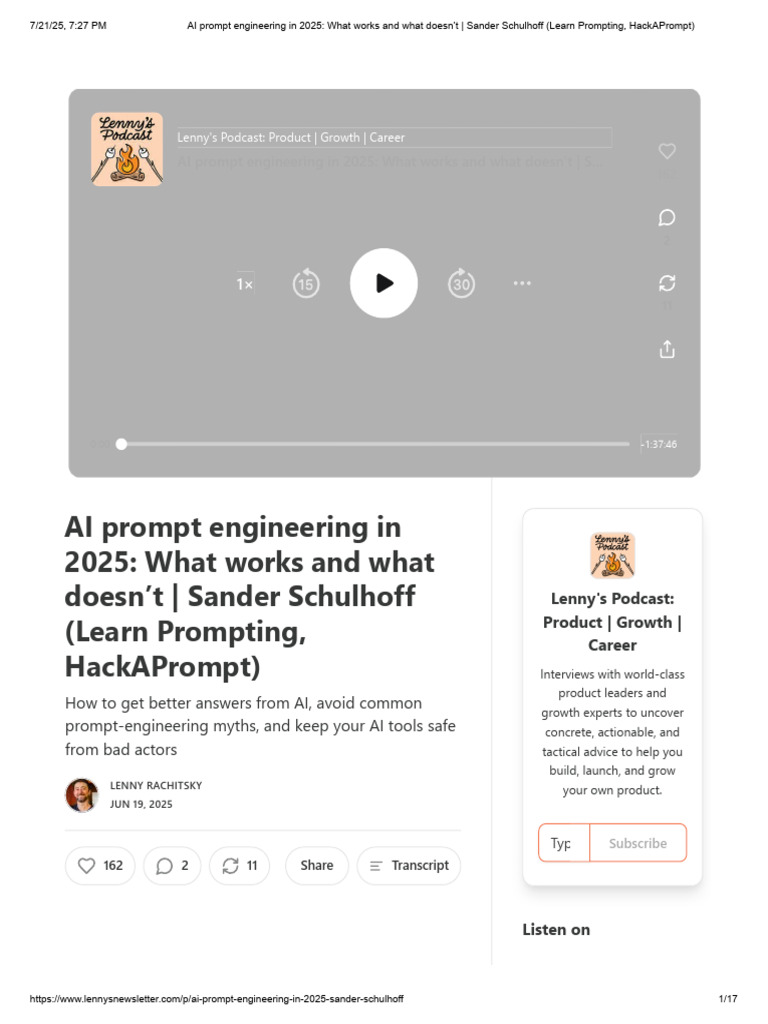 AI Prompt Engineering in 2025 - What Works and What Doesn't - Sander Schulhoff (Learn Prompting ...