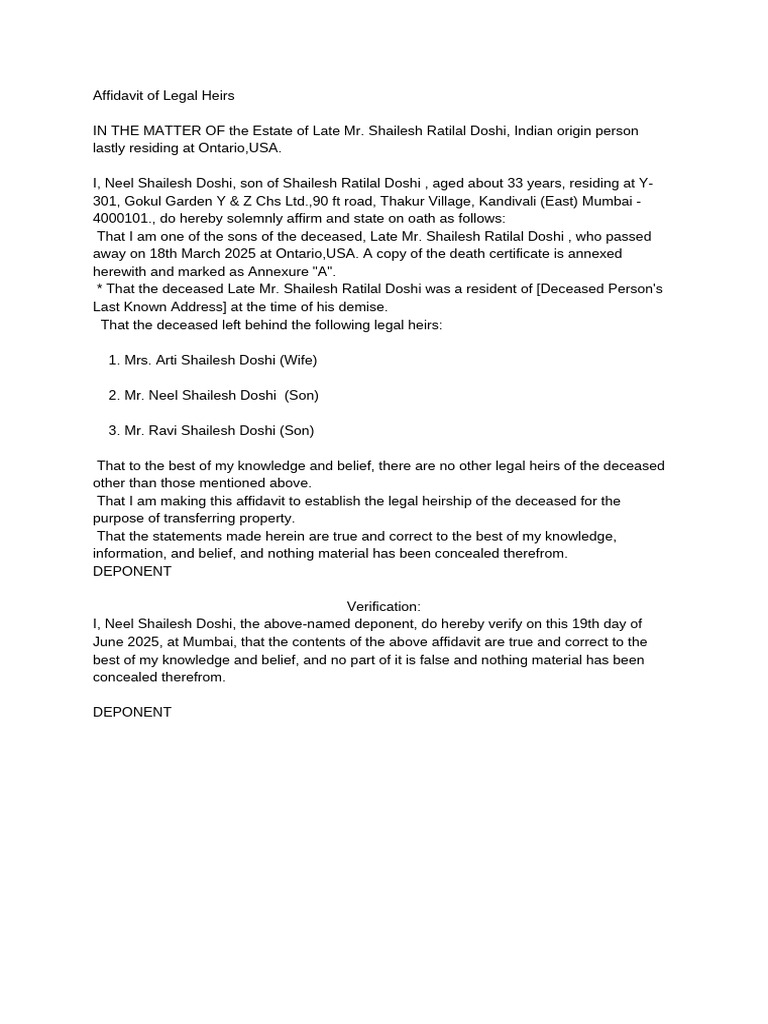 Legal Heirship Affidavit | PDF