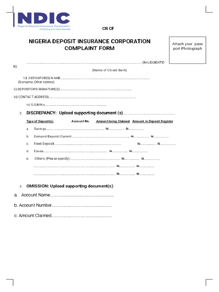 Complaint Form NDIC Phoenix | PDF
