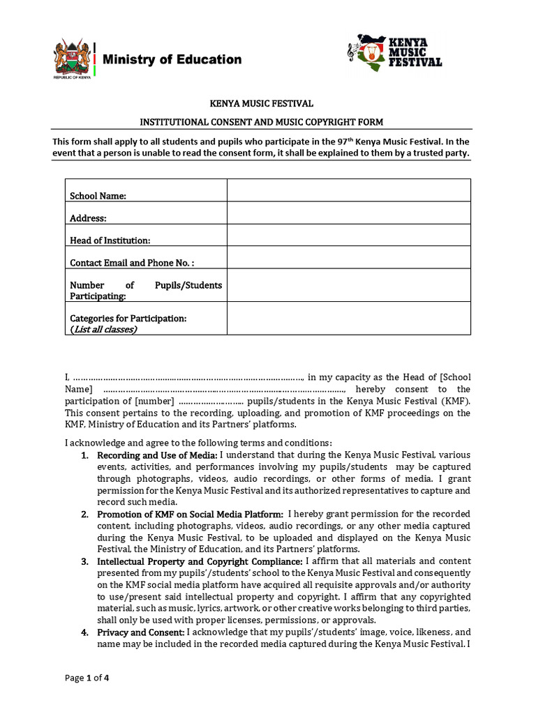 Kenya Music Festival Consent Form | PDF | Business Law | Private Law